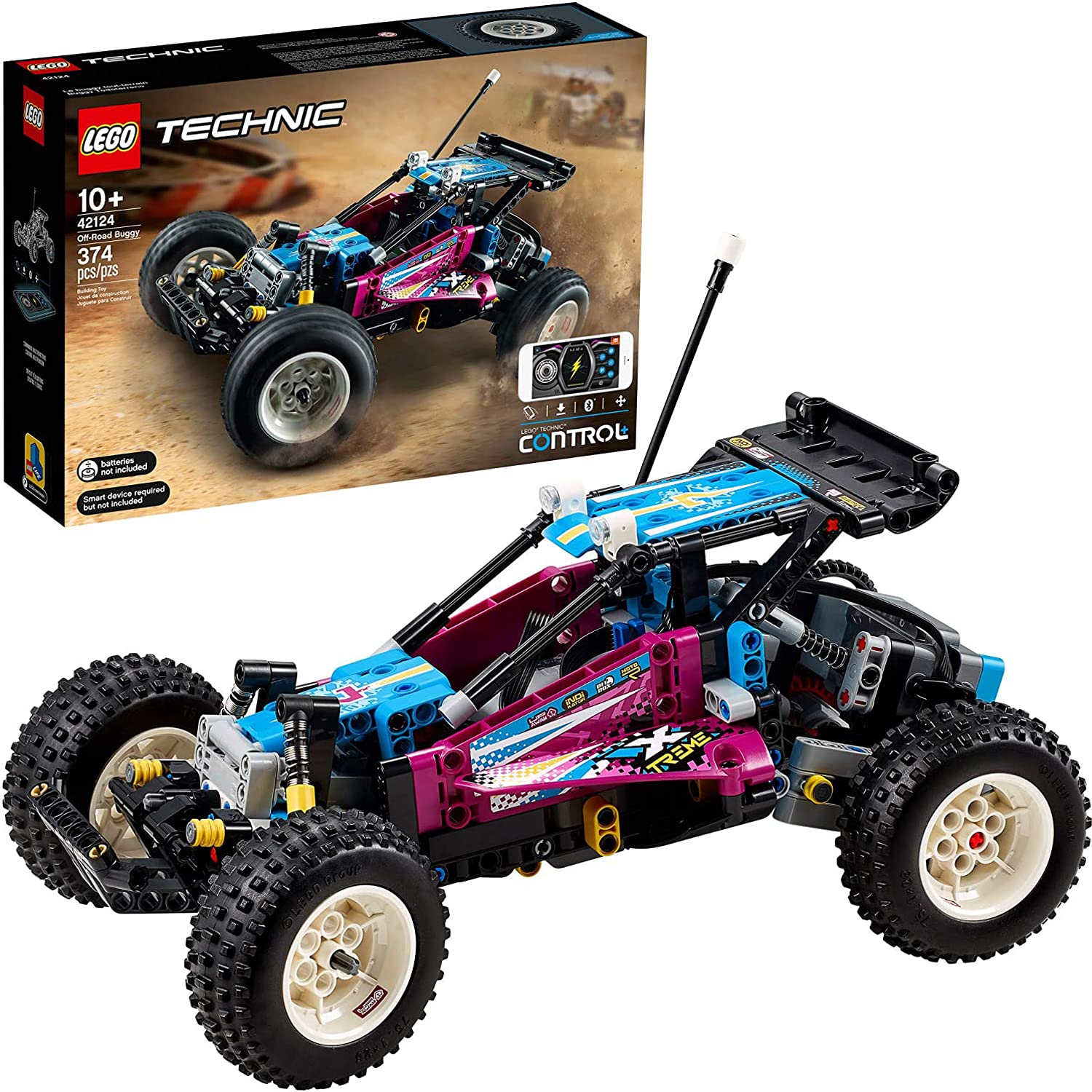 LEGO Technic Off-Road Buggy 42124 Model Building Kit; App-Controlled Retro RC Buggy Toy for Kids, New 2021 (374 Pieces)