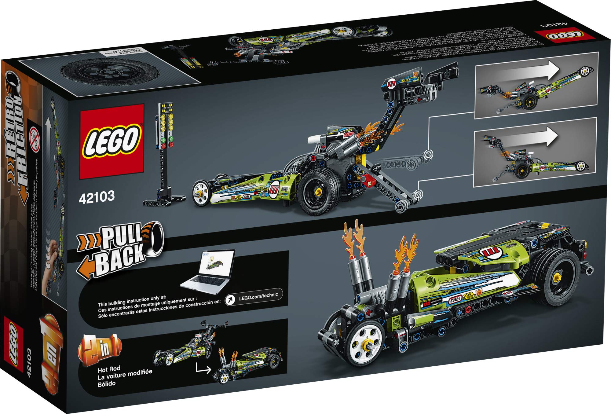 LEGO Technic Dragster 42103 Pull-Back Racing Toy Building Kit (225 Pieces)