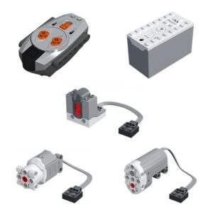 scakbyer 5pcs power functions motor set compatible with lego technic car building block, include 1 x remote control, 1 x aaa battery box, 1 x servo motor, 1 x l-motor, 1 x receiver