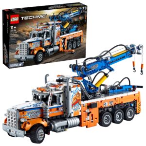 lego technic heavy-duty tow truck 42128 with crane toy model building set, engineering for kids series