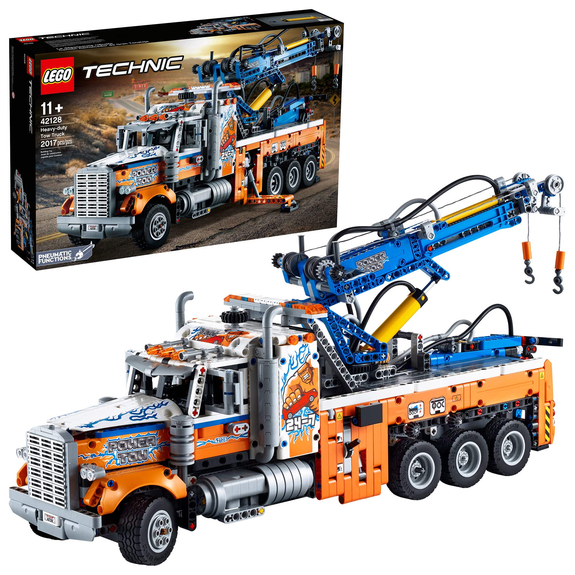 LEGO Technic Heavy-Duty Tow Truck 42128 with Crane Toy Model Building Set, Engineering for Kids Series