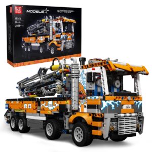 mould king concrete pump truck building set for kids ages 8+, terrain tow truck model toys (2,098pieces)