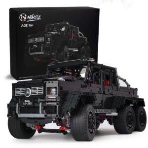 nifeliz black pickup g63 6x6 moc building blocks and engineering toy, adult collectible model cars kits to build, 1:8 scale truck model (3300 pieces)