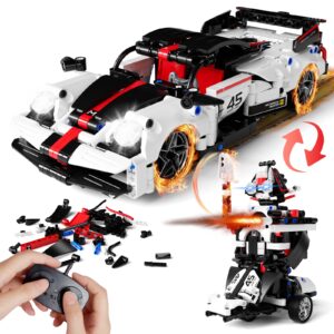 stem building toys, remote & app controlled 2in1 car/robot stem building kit for boys 6-12, 488 pcs educational building blocks for kids science learning, rc car robot toy set for boys girls (white)