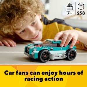 LEGO Creator 3 in 1 Street Racer Car, Rebuildable Kit Transforms to a Muscle Car, Hot Rod, or Race Car Toy, Great Model Car Toy Gift for Boys and Girls Age 7+ Years Old, 31127