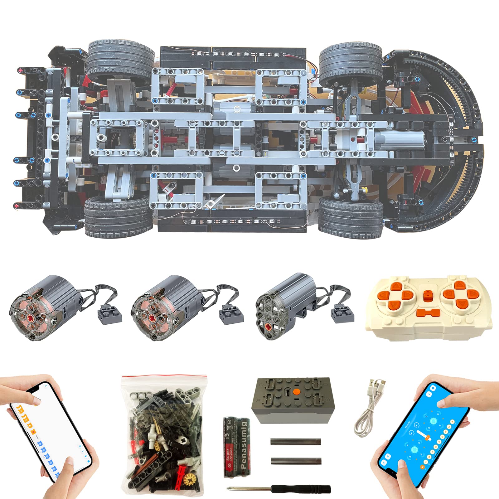 for Lego Technic Porsche 911 RSR 42096 Super Motor and Remote Control and Lighting Upgrade Kit, Compatible with Lego 42096(Model not Included)