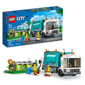 lego city recycling truck, toy vehicle set with 3 sorting bins, gift idea for kids 5 plus years old, educational sustainable living series, 60386