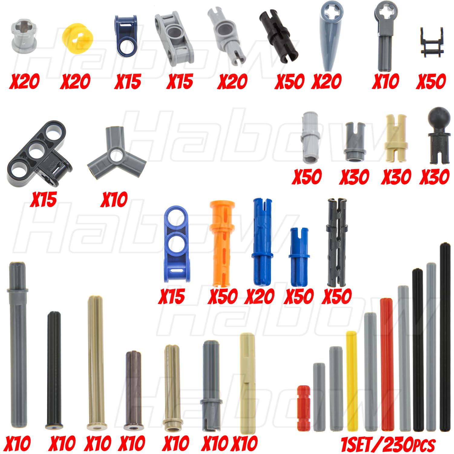 Habow 882pcs Technic-Parts Axle-Pin-Connector Compatible with Lego-Technic, Technic Bush Technic Chain Link Technic Tooth Rubber Band Etc. MOC Replacement Pieces and Parts.