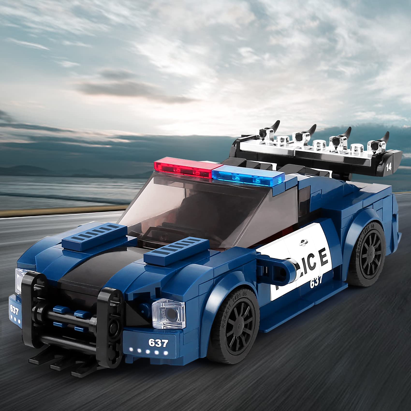 Mould King 27002 Mini Barricade Police car Building Kits, MOC Building Blocks Set to Build, Gift for Kids/Adult Collections Enthusiasts(356 Pieces, Static Version with Display Box)