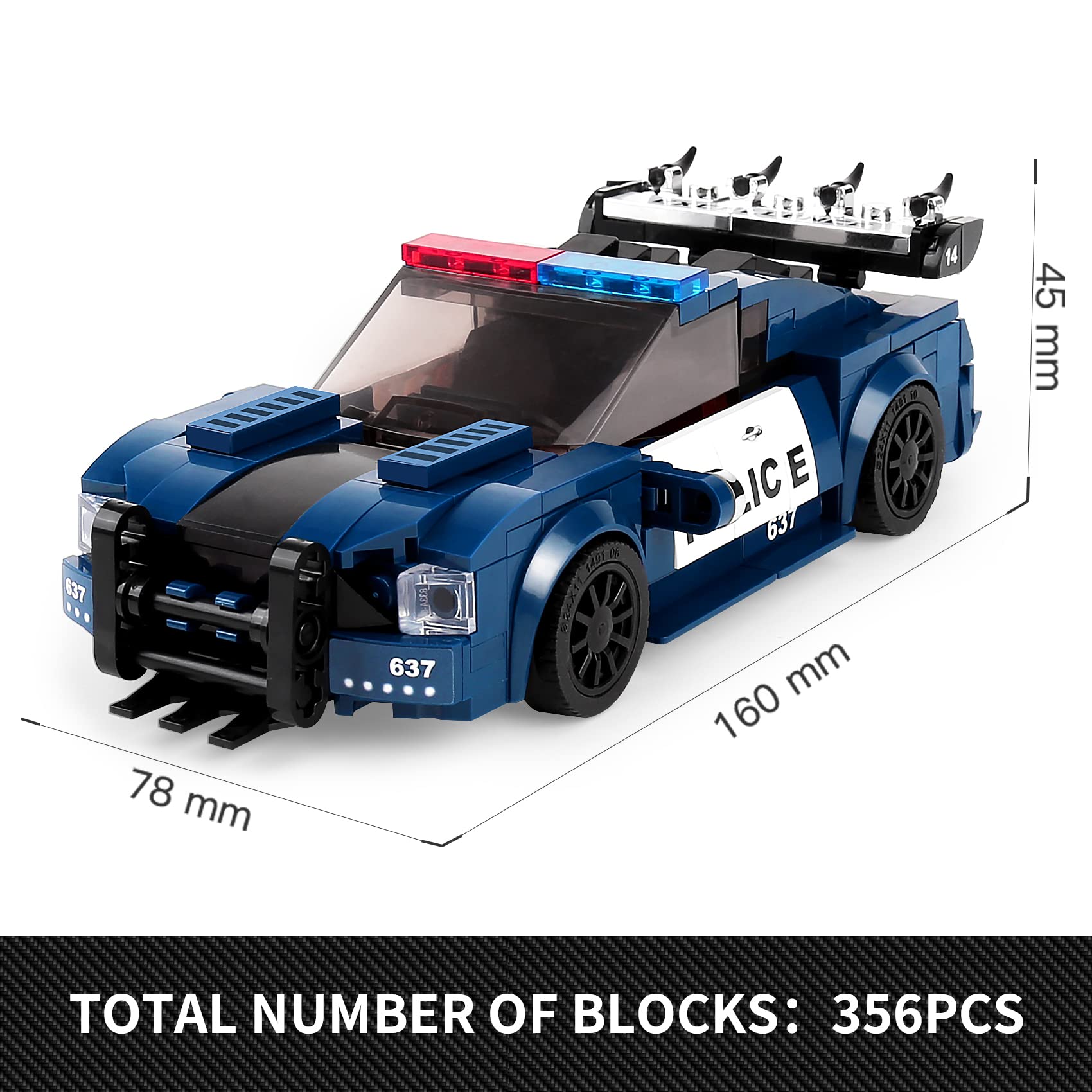 Mould King 27002 Mini Barricade Police car Building Kits, MOC Building Blocks Set to Build, Gift for Kids/Adult Collections Enthusiasts(356 Pieces, Static Version with Display Box)