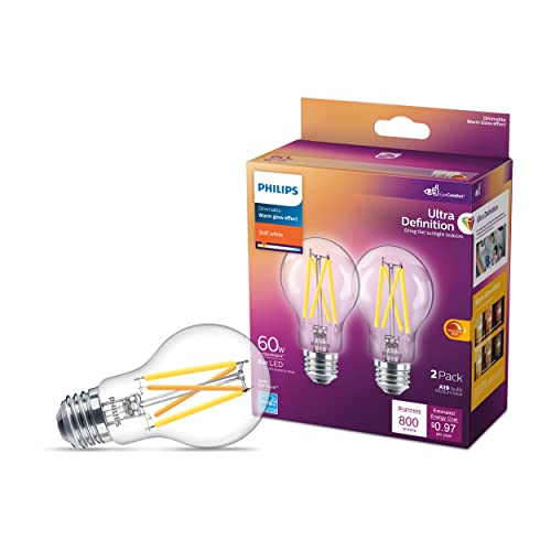 Philips LED Flicker-Free Clear Dimmable A19 Light Bulb - EyeComfort Technology - 800 Lumen - Soft White (2700K) - 8W=60W - E26 Base - Title 20 Certified - Ultra Definition - Indoor - 8-Pack