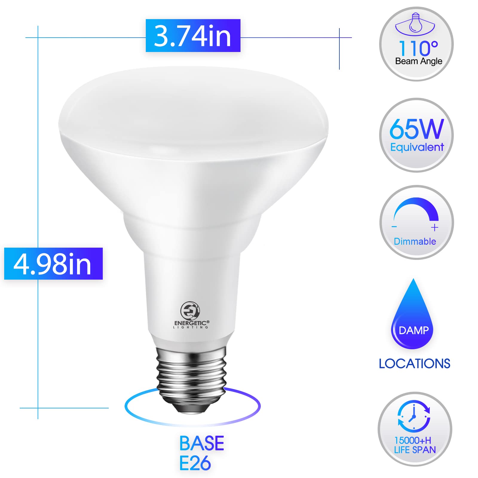 Energetic LED Recessed Light Bulbs BR30, 65W Equivalent, Dimmable, Warm White 3000K, Indoor Flood Lights for Recessed Cans, UL Listed, 12 Pack