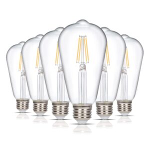 simba lighting led edison vintage filament st21 (st64) light bulbs (6 pack) 6w dimmable 60w equivalent clear glass decorative antique retro, standard medium e26 base, warm white 2700k