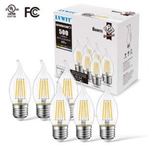 LVWIT Flame Tip LED Filament Bulb Candelabra E26 Base Dimmable 4.5W (60W Equivalent) B11 Chandelier Candle Light Bulb，2700K Warm White 6-Pack