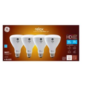 ge relax led indoor floodlight bulbs, 10.5 watt (65 watt equivalent) soft white, medium base, dimmable (4 pack)