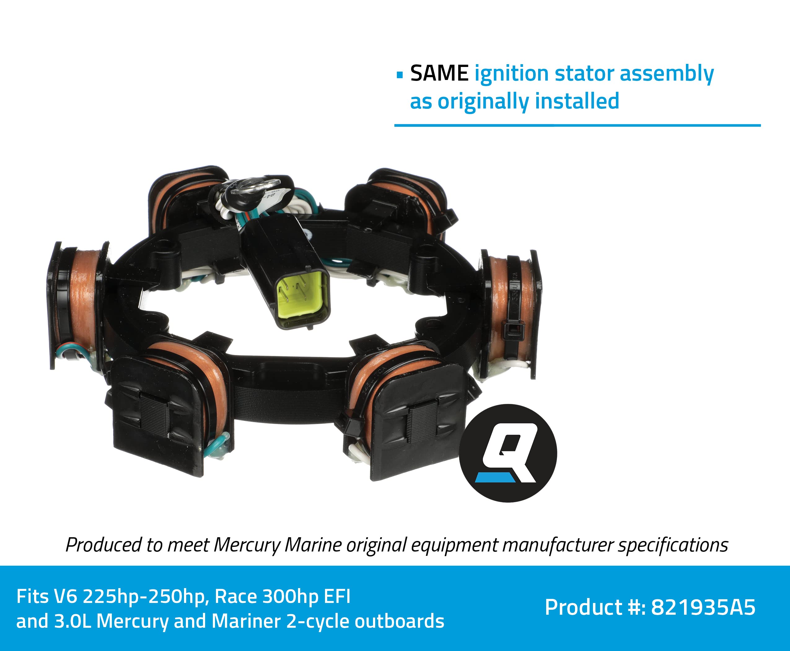 Quicksilver 821935A5 Ignition Stator Assembly for Mercury V-6, 225-250 HP, Race 300 HP EFI and 3.0L Mercury and Mariner 2-Cycle Outboards