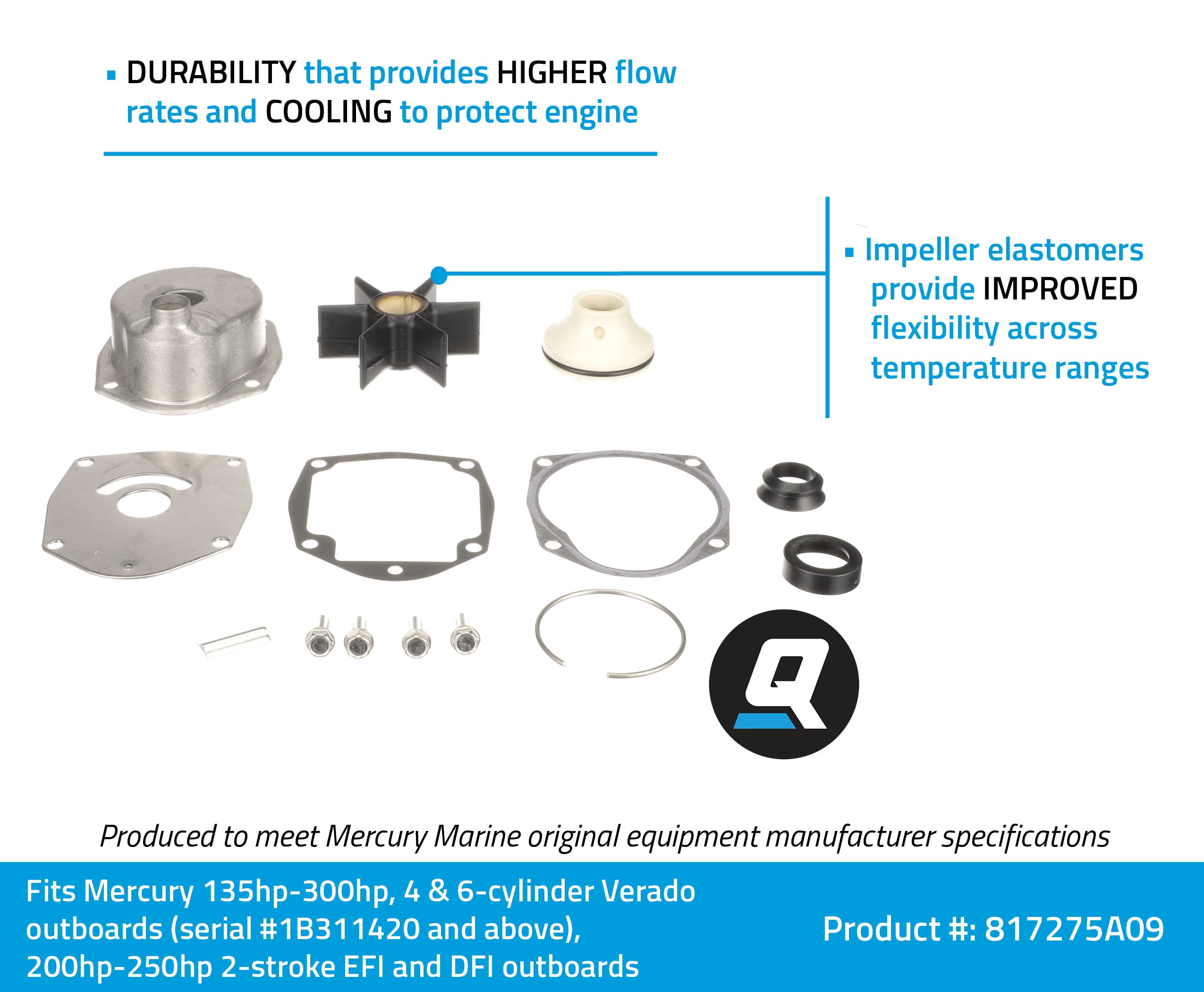 Quicksilver 817275A09 Water Pump Repair Kit for Mercury Verado 4-Cylinder 135-300 Hp Outboards