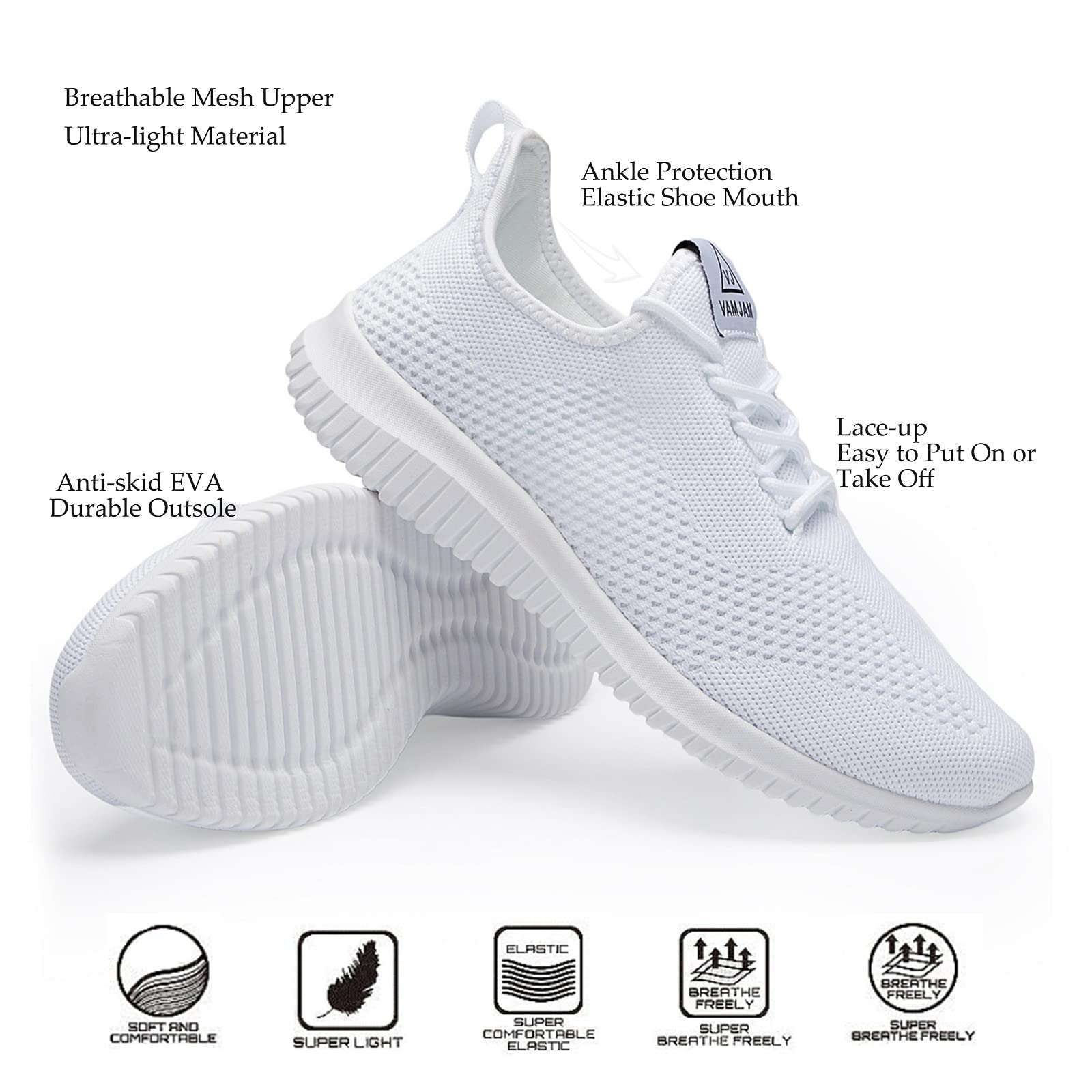 BXYJDJ Walking Shoes for Men Lightweight Trainers Running Sneaker Athletic Gym Fitness Sport Shoes Casual Working Jogging Outdoor Shoe White 10