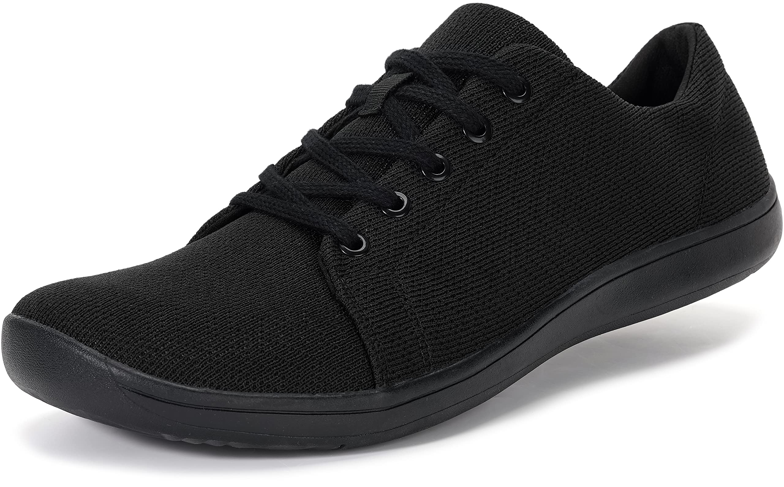 WHITIN Men's Fashion Barefoot Knit Minimalist Sneakers Wide Fit Toe Box Low Drop Sole Size 9 Minimus Casual Minimal Laces Up Shoes Flat All Black 42