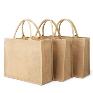 segarty tote bags, 3 pack large burlap jute reusable canvas gift favors bag with handles blank tote bulk for bridesmaid wedding, women market grocery shopping, bachelorette party, beach trip, diy