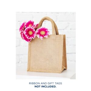 Imagine Color 50 Small Jute Burlap Gift Bags with Handles in Bulk, Burlap Tote, Wedding Welcome Bags, Bridesmaids Gifts, Bachelorette Party Favors Swag bags DIY Reusable 8”x 8”x6