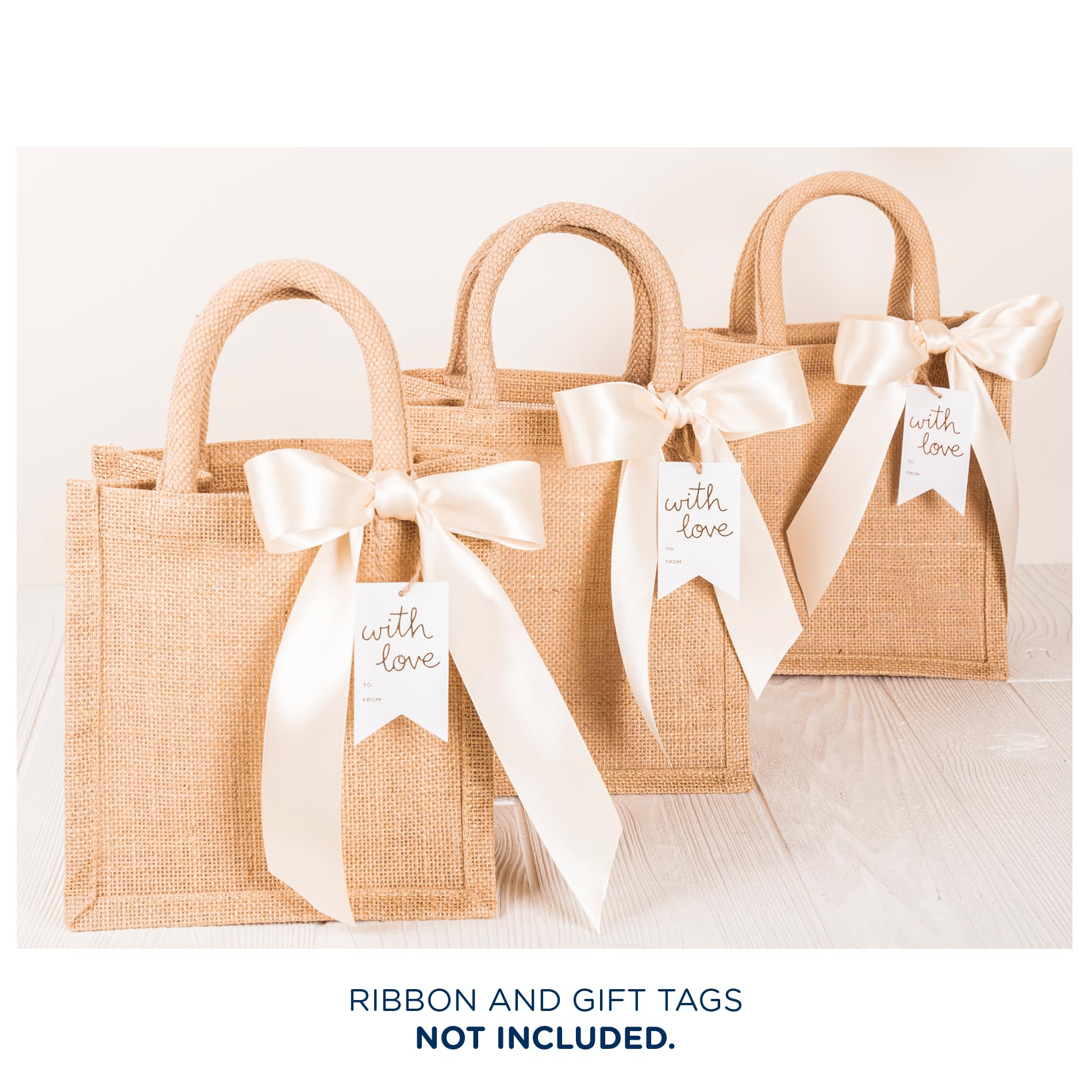 Imagine Color 50 Small Jute Burlap Gift Bags with Handles in Bulk, Burlap Tote, Wedding Welcome Bags, Bridesmaids Gifts, Bachelorette Party Favors Swag bags DIY Reusable 8”x 8”x6