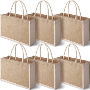 nuogo 6 pcs burlap gift bags jute tote bags with handle large reusable jute canvas gift favors bag for christmas diy women market grocery shopping, beach trip, mother bridesmaid wedding