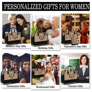 YOOLIFE Gifts for Mom - Mothers Day Gifts for Mom, Mom Gifts, Personalized Birthday Gifts for Mom, Mother In Law Gifts, Mothers Day Gifts from Daughter, Jute Initial Tote Bag Women A