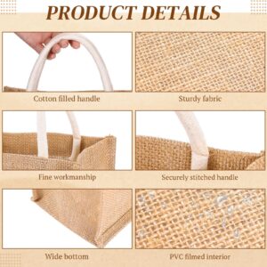 Cunno 24 Pcs Burlap Tote Bag Mini Jute Reusable Bag with Handles Small Blank Canvas Gift Bag Waterproof for Wedding Beach DIY(Simple)