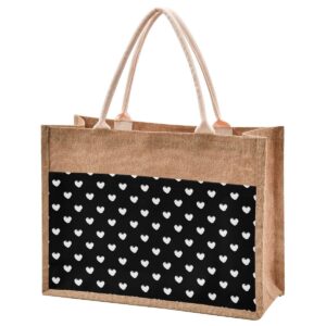 jute burlap tote love hearts watercolor valentine's s day black large beach bag reusable grocery shopping storage bag