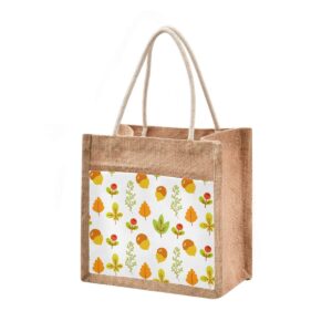 tote bag green yellow maple leaves autumn thanksgiving day jute burlap wedding bridesmaid gift bag grocery storage bag