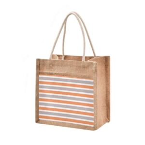 tote bag orange grey striped geometric classic jute burlap wedding bridesmaid gift bag grocery storage bag