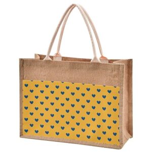 jute burlap tote love hearts watercolor valentine's s day yellow large beach bag reusable grocery shopping storage bag