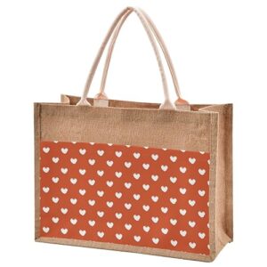 jute burlap tote love hearts watercolor valentine's s day red large beach bag reusable grocery shopping storage bag