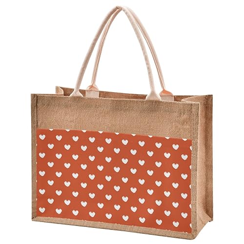 Jute Burlap Tote Love Hearts Watercolor Valentine's S Day Red Large Beach Bag Reusable Grocery Shopping Storage Bag