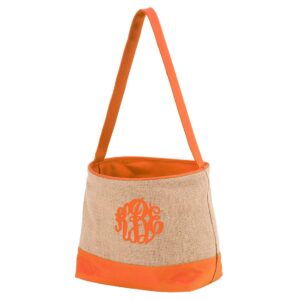 large burlap bucket tote bag -children's toys- halloween - baby *can be personalized (monogrammed - orange)