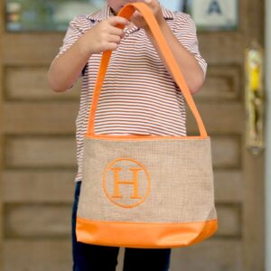 Large Burlap Bucket Tote Bag -Children's Toys- Halloween - Baby *Can Be Personalized (Monogrammed - Orange)