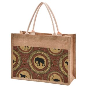 sinestour african ethnic jute tote bag jute gift bags with handle burlap tote bag with canvas pocket beach tote bag