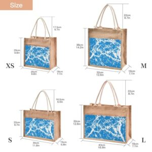 Jute Tote Burlap Bag Marble Striped Texture Artist Abstract Blue White Gift Bag Women DIY Work Grocery Storage Bag