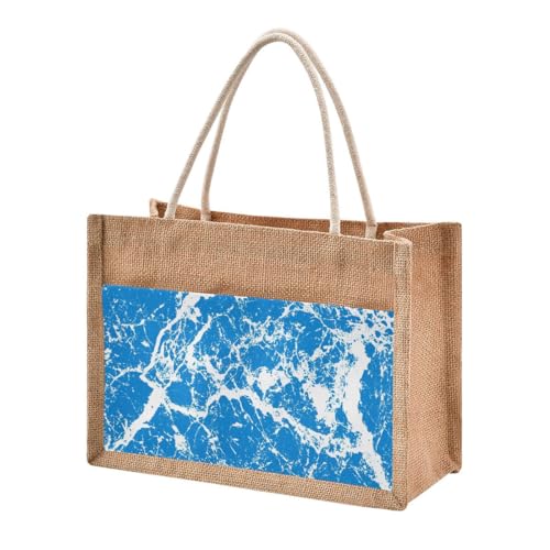 Jute Tote Burlap Bag Marble Striped Texture Artist Abstract Blue White Gift Bag Women DIY Work Grocery Storage Bag