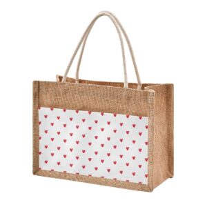 jute tote burlap bag red white love hearts cute valentine's day birthday gift bag women diy work grocery storage bag