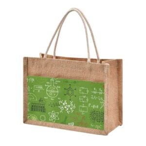 jute tote burlap bag green education science formulas colorful hippie hand written gift bag women diy work grocery storage bag