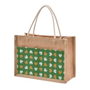 jute tote burlap bag patrick's day clover leaves shamrock luck green orange gift bag women diy work grocery storage bag