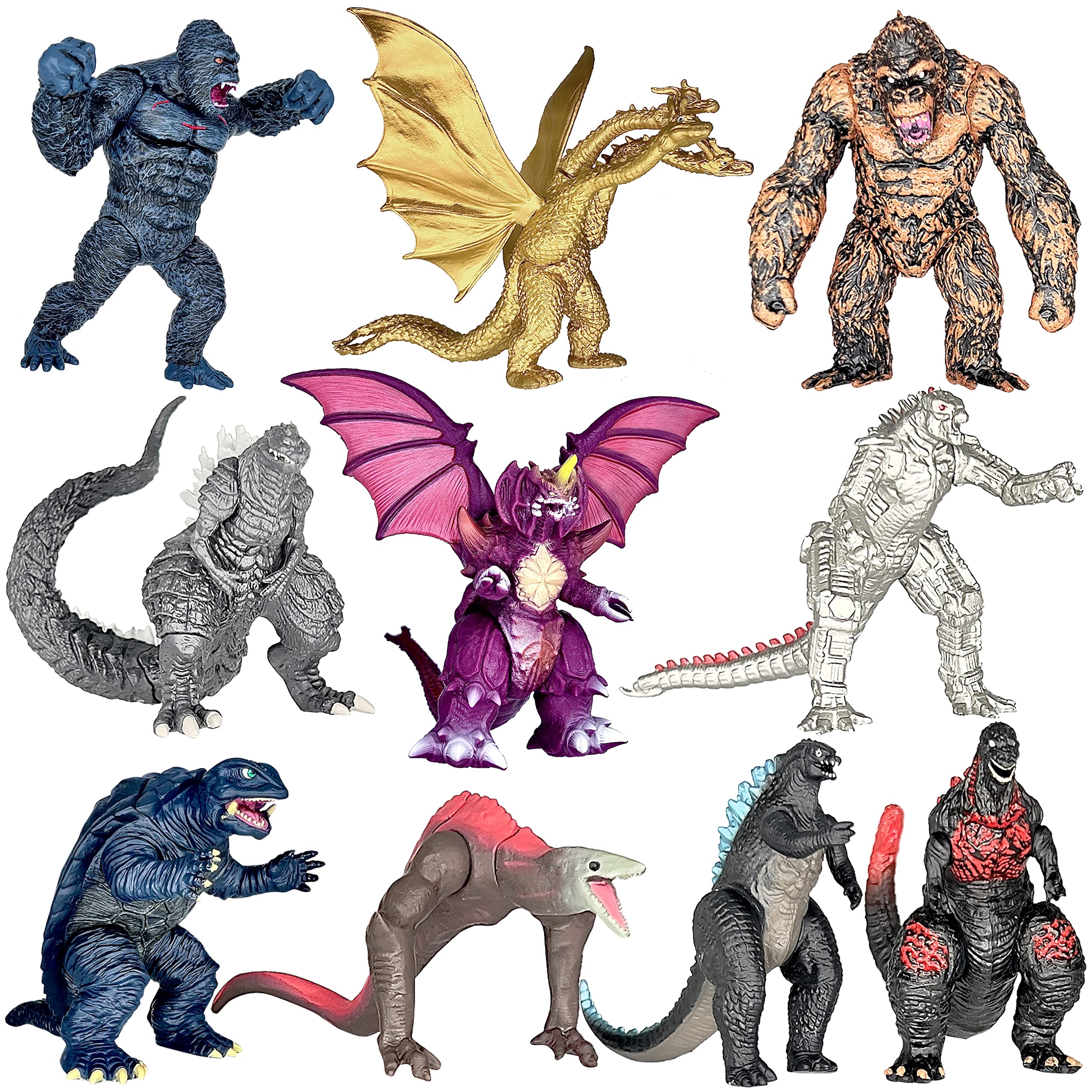 TwCare Exclusive 10-Piece Godzilla vs Kong Action Figure Set with Movable Joints and Cake Toppers