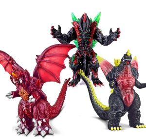 jaykenixo 3pcs dragons figures monsters - 15" & 12" head-to-tail, large movable joints action movie series soft vinyl