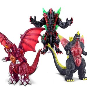 JAYKENIXO 3pcs Dragons Figures Monsters - 15" & 12" Head-to-Tail, Large Movable Joints Action Movie Series Soft Vinyl