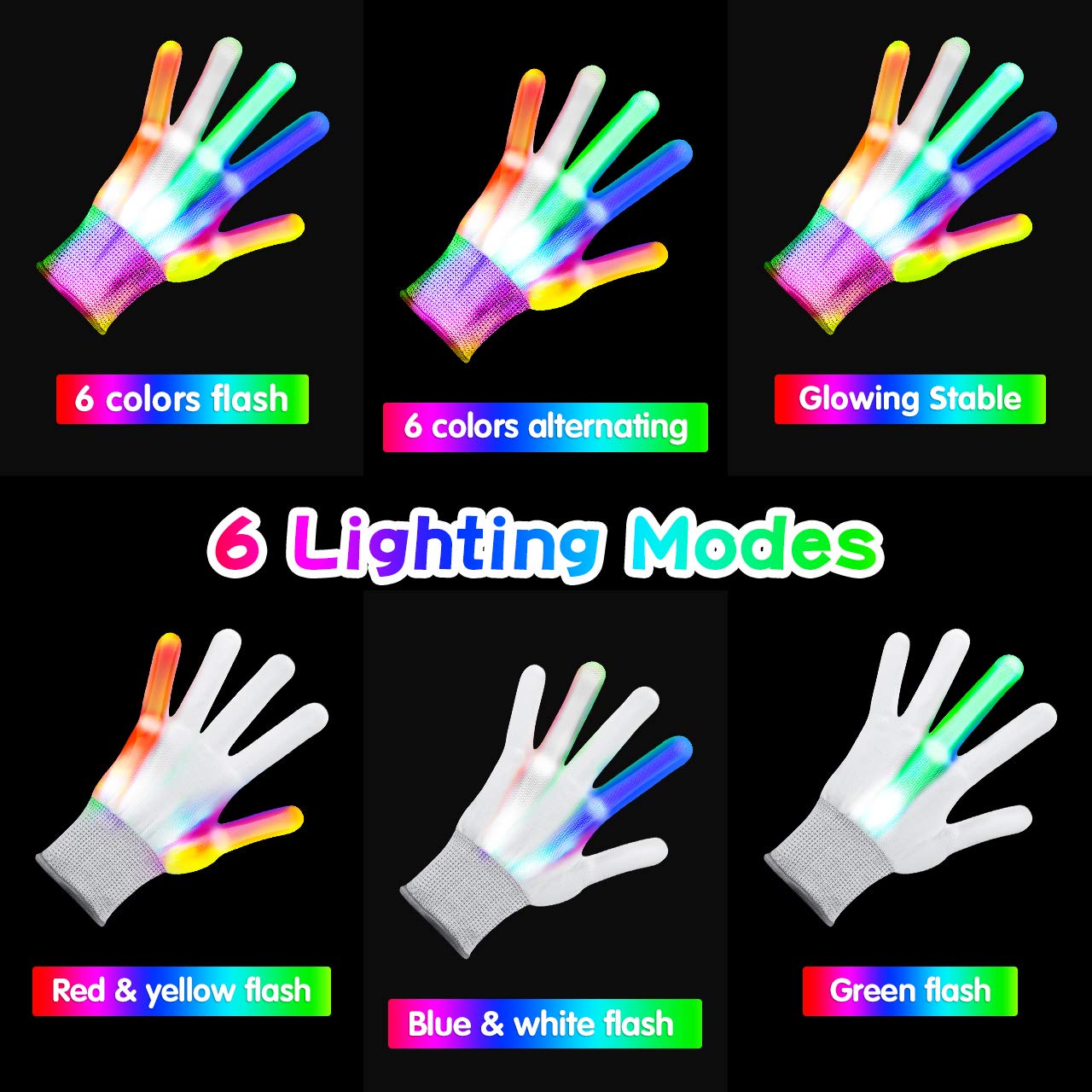 Kids Toys LED Gloves,Boy Toys Age 3-7 Year Old with 6 Flash Mode,Cool Toys Stocking Stuffer for Birthday Halloween Christmas