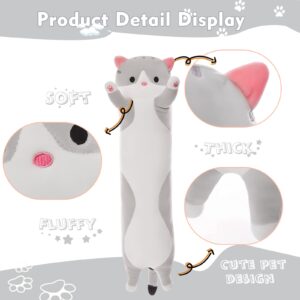 NXNYNZ Long Cat Plush Pillow, 19.6in Cute Cat Plushie Stuffed Animals Body Pillow, Grey Kawaii Kitten Soft Plushie Doll Toy Birthday Gift for Kids Girlfriend