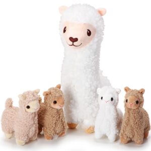 jenaai llama stuffed animals with 4 baby llamas cute alpaca plush set kawaii llama soft pillow dolls for kids girls birthday wedding anniversary presents home sofa decorations