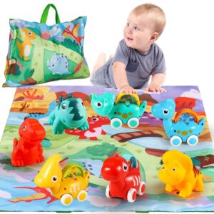 alasou 7 pcs dinosaur fantastic creatures toys with playmat/storage bag|baby car toys for 1 year old boy|1st birthday gifts for toddler toys age 1-2|1 year old boy birthday gift for infant toddlers